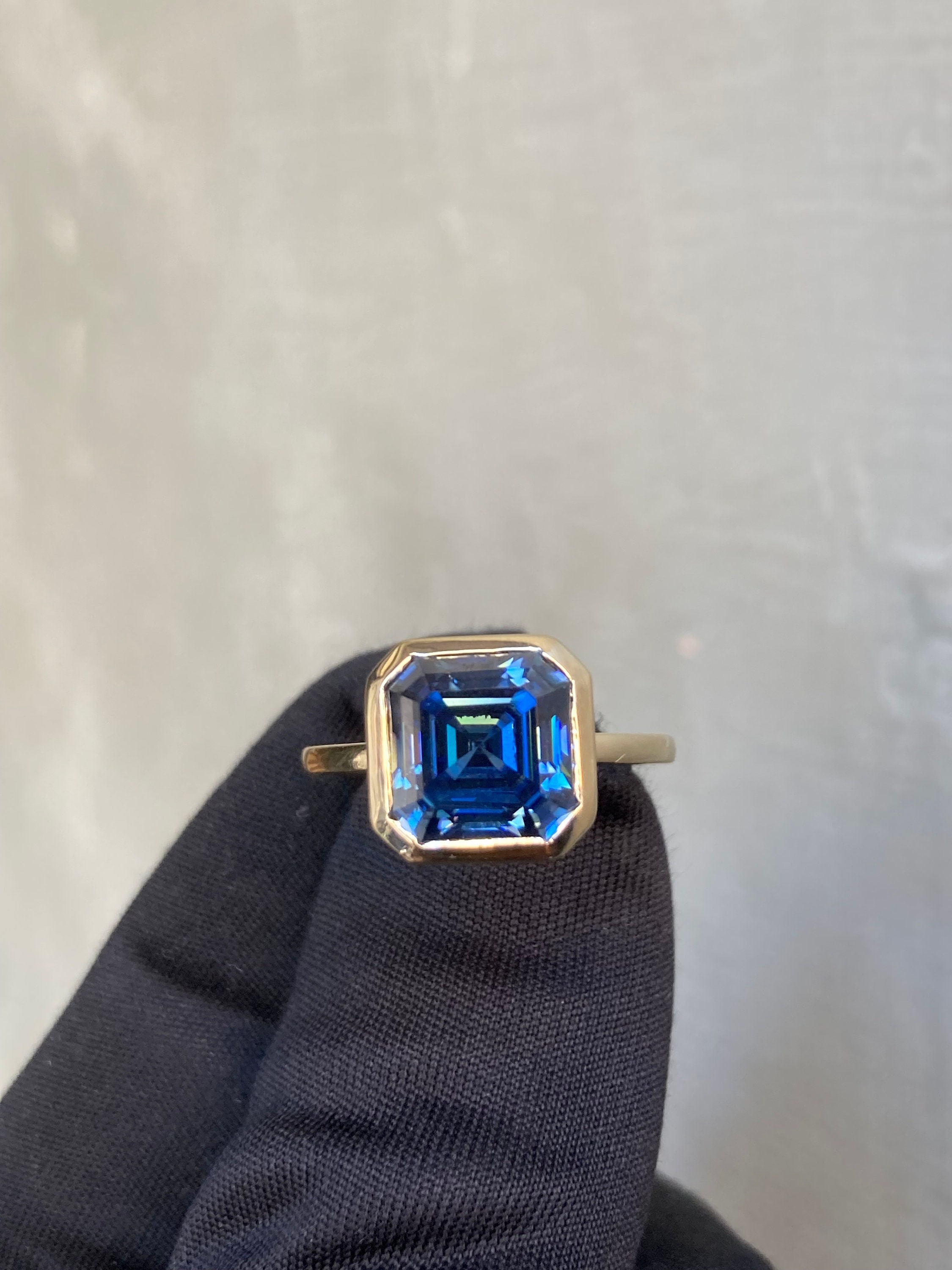 Asscher Cut Moissanite Engagement Ring Ocean Blue Stone Diamond Ring ...