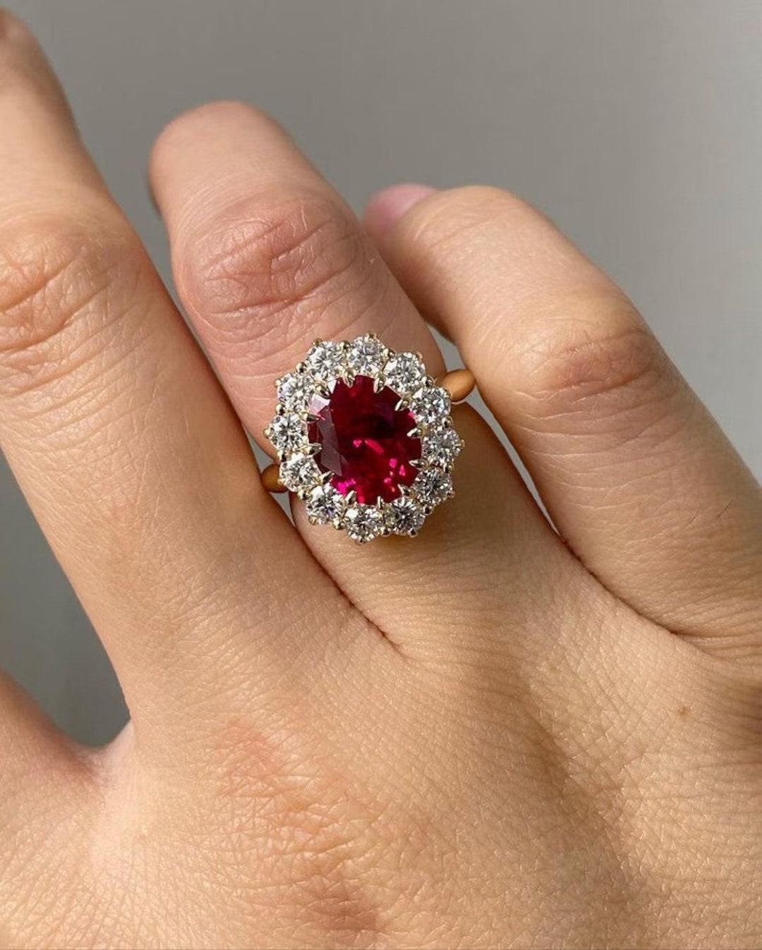 3CT Oval Cut Ruby Engagement Ring for Women, Red Ruby Wedding Ring ...