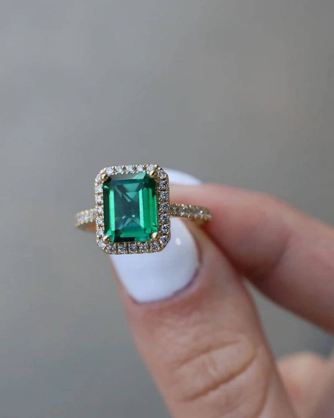 2ct Green Emerald Cut Engagement Ring, Emerald Diamond Ring, Unique ...