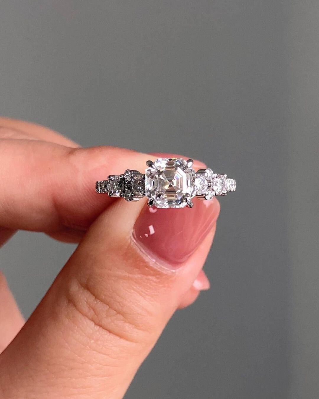 Asscher Cut Moissanite Engagement Ring, Pave Set Wedding Bridal Ring ...