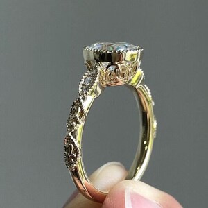 Bezel Set Oval Moissanite Engagement Ring, Unique Vintage Moissanite ...