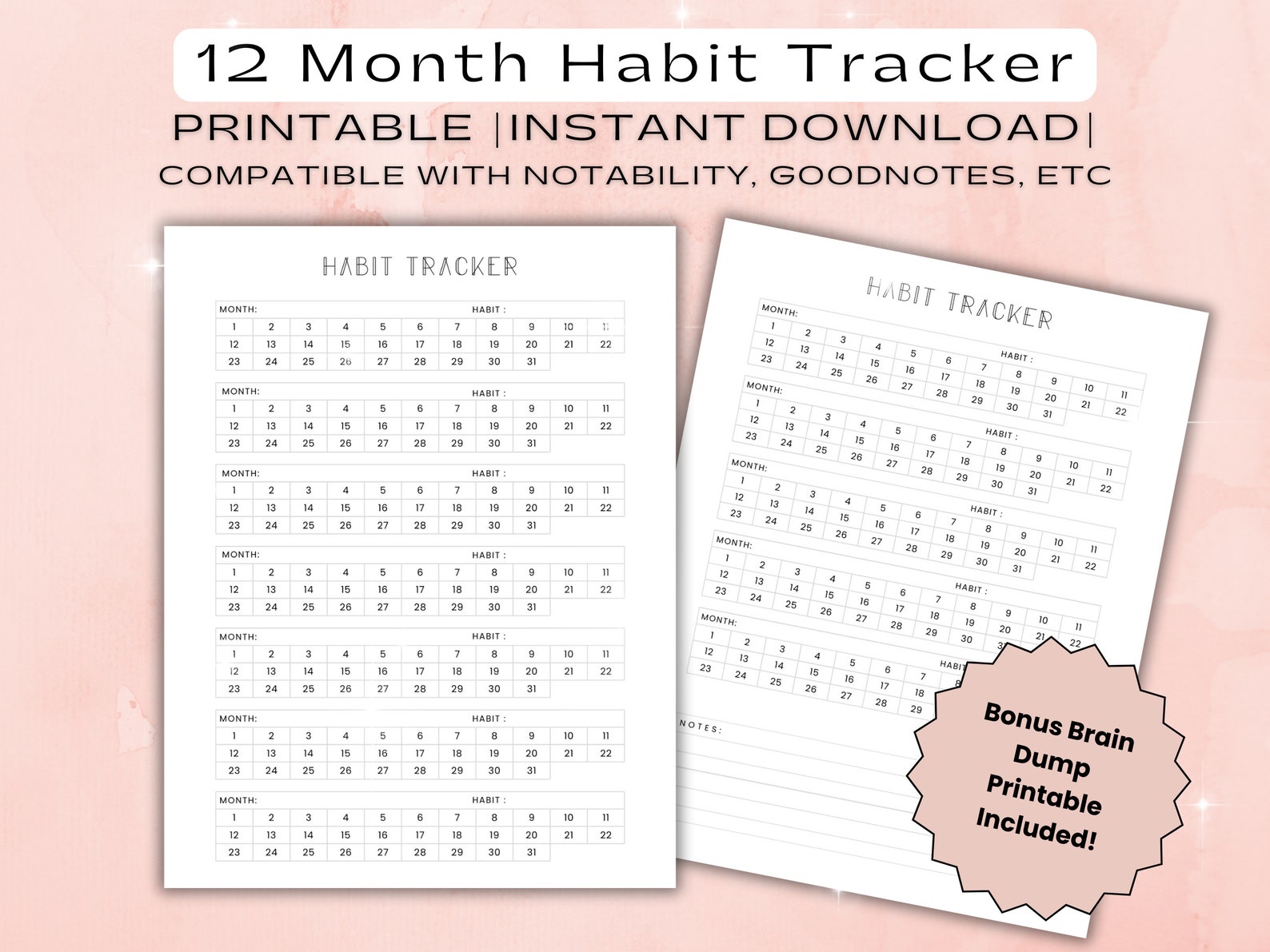 Printable Habit Tracker, Calendar Style Habit Tracker PDF, Digital ...