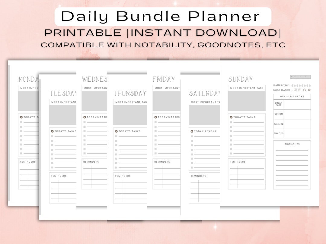 Days of the Week Planner, Weekly Planner Printable, Minimalist Weekly ...