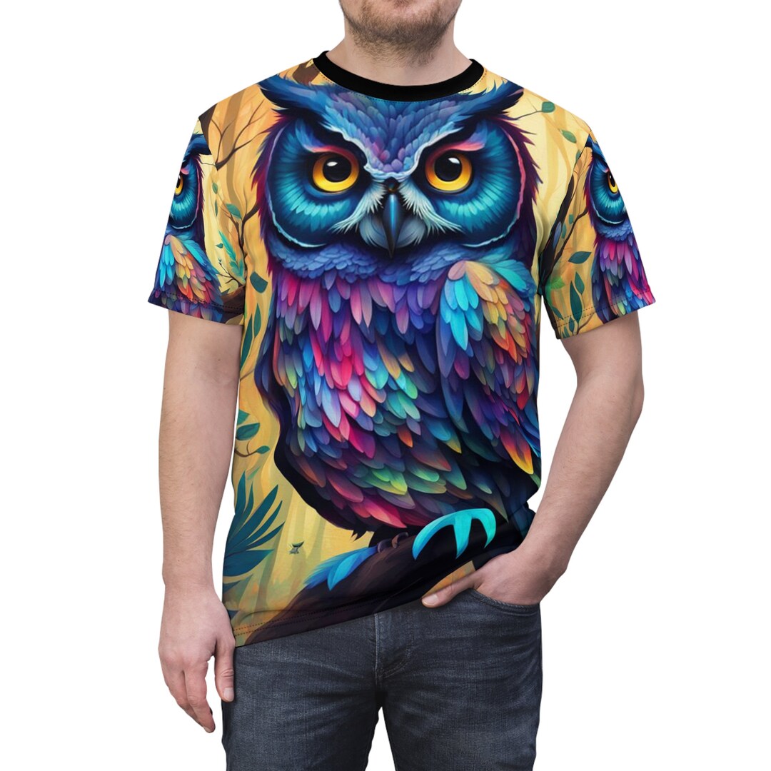 Beautiful Owl All Over Print Unisex Cut & Sew Tee AOP Colorful Owl in ...
