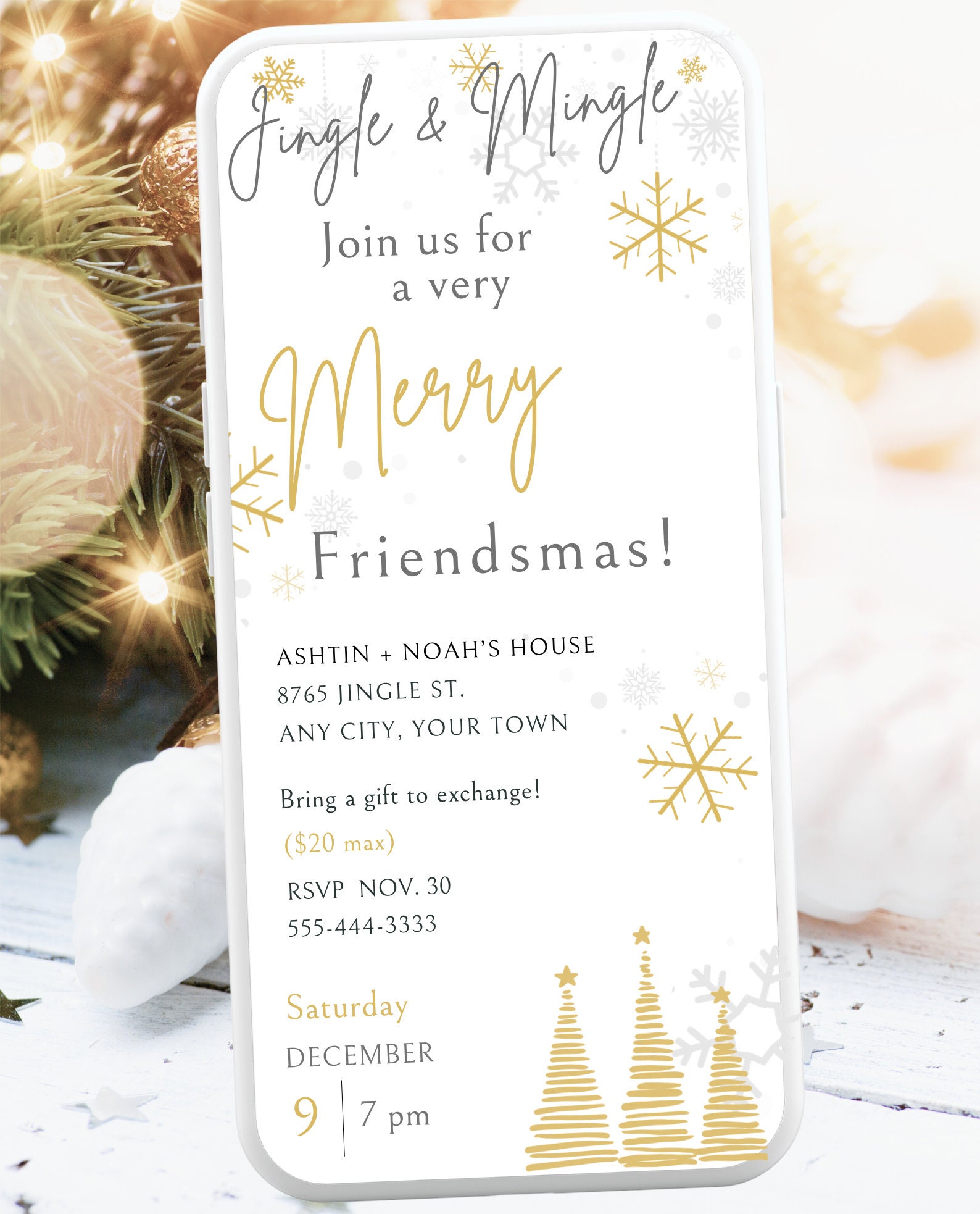 E Template Jingle and Mingle Invitation Friendsmas Party Fun Christmas ...