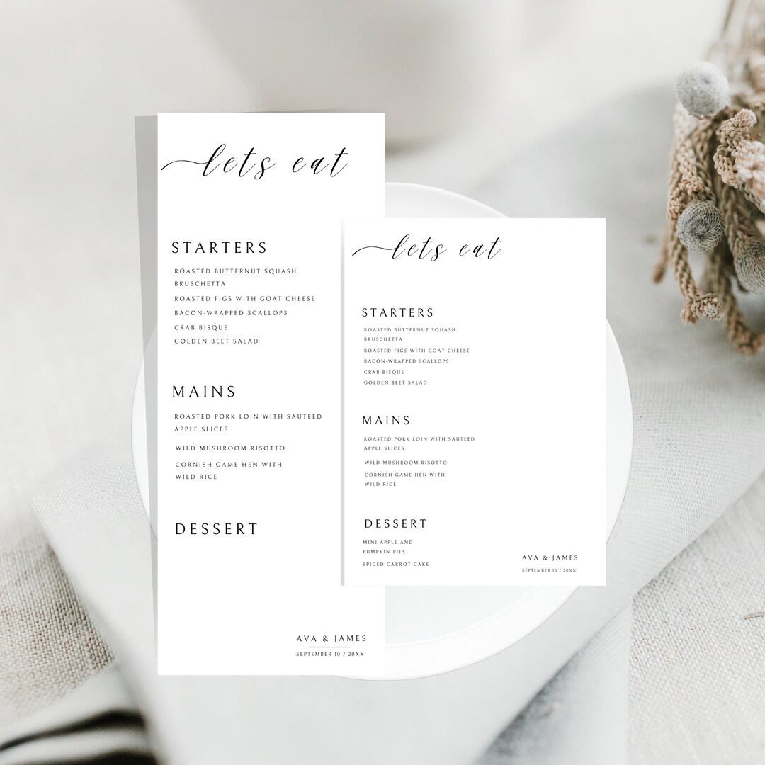Printable Menu Wedding Template Minimal Wedding Menu Editable Menu Card ...