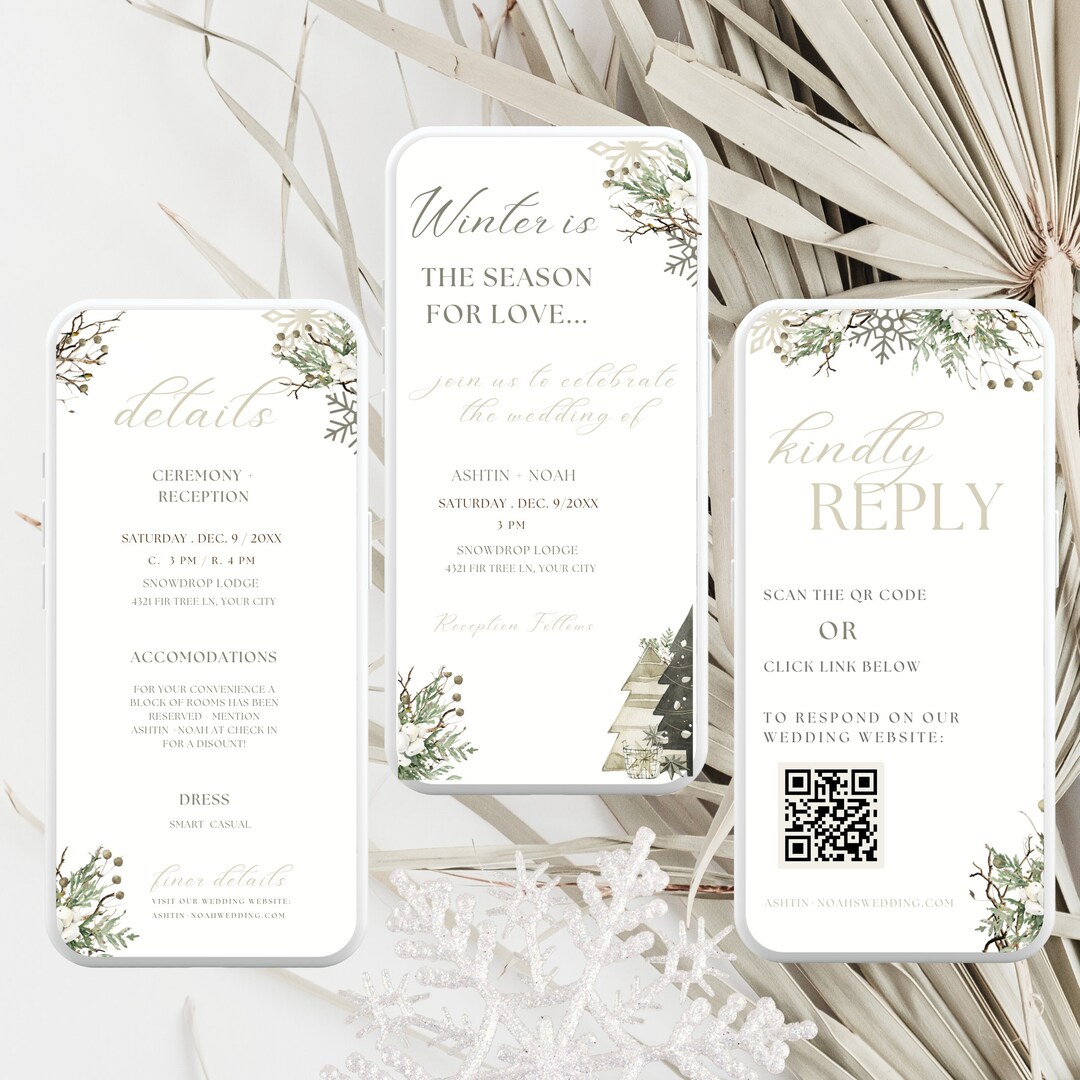 E Template Winter Wedding Invitation Bundle Evite Invitation RSVP QR ...