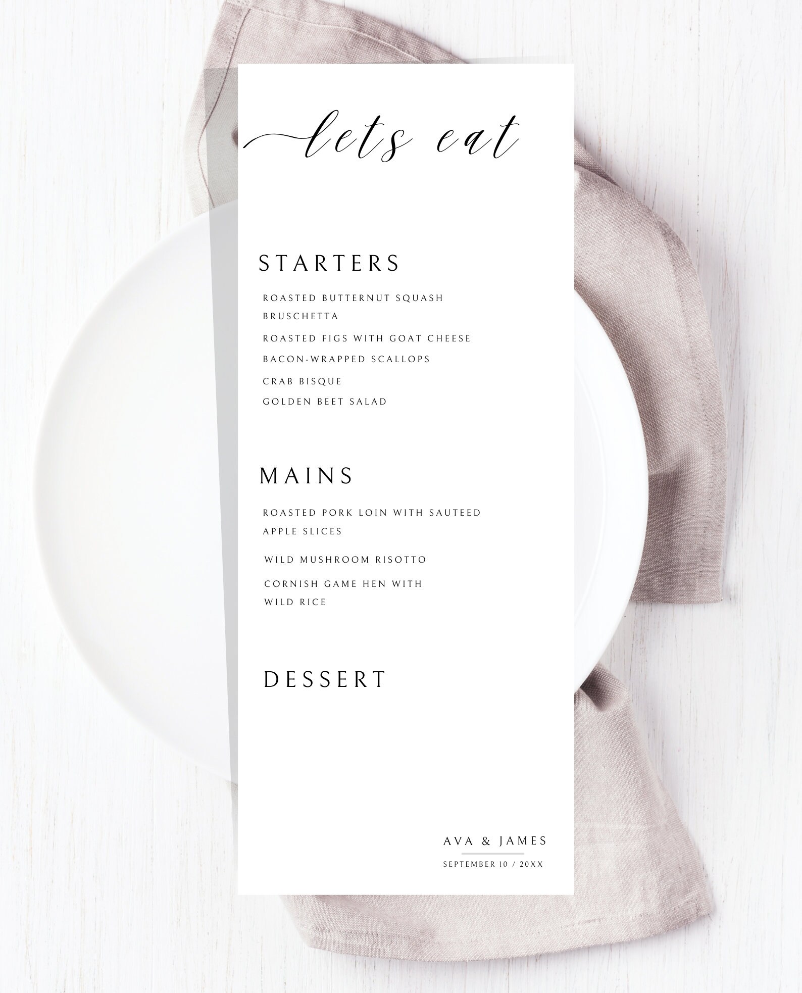 Printable Menu Wedding Template Minimal Wedding Menu Editable Menu Card ...
