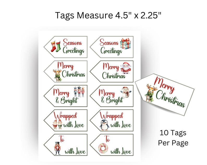Merry Christmas Gift Tags, Printable Christmas Gift Tags, 10 Unique ...