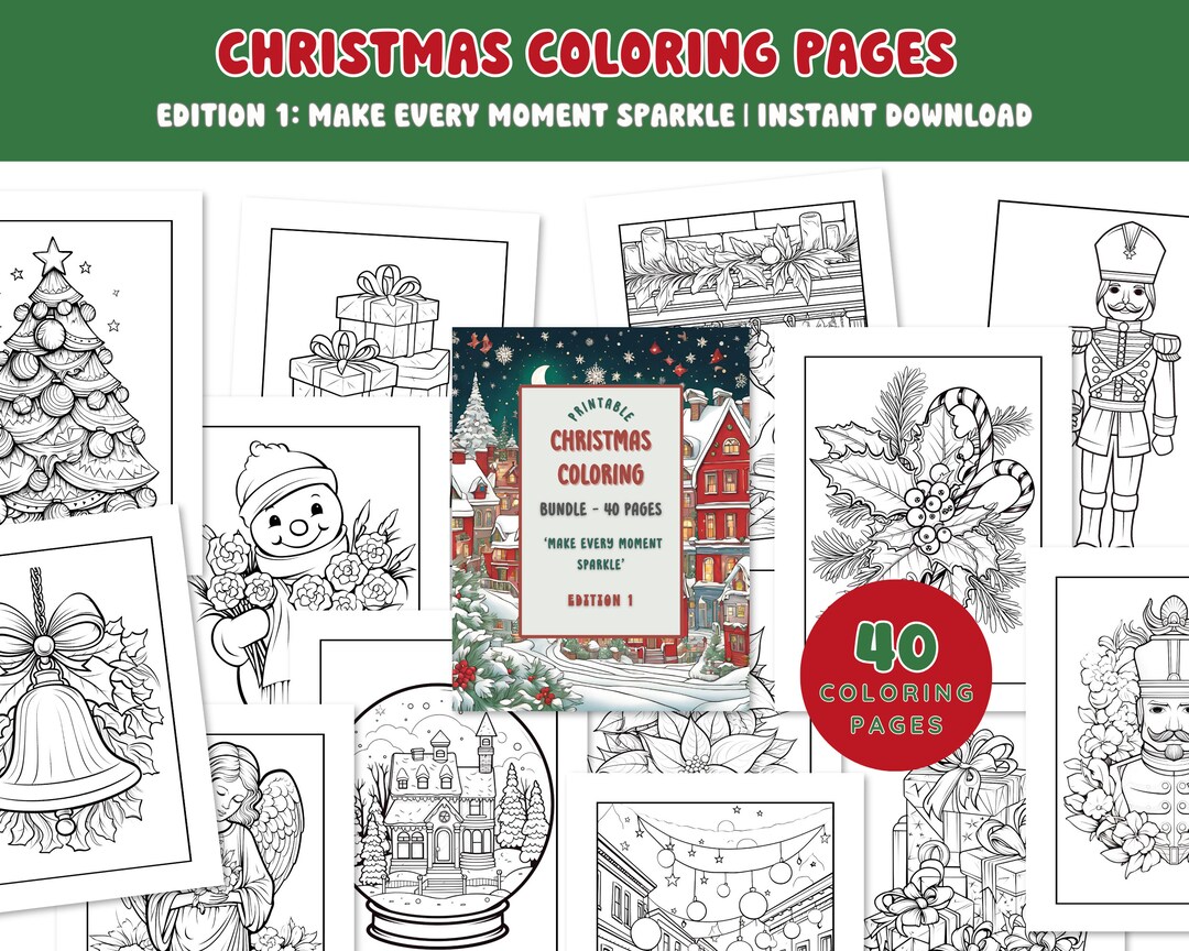40 Christmas Coloring Pages Adult and Kids Coloring Book, Christmas ...
