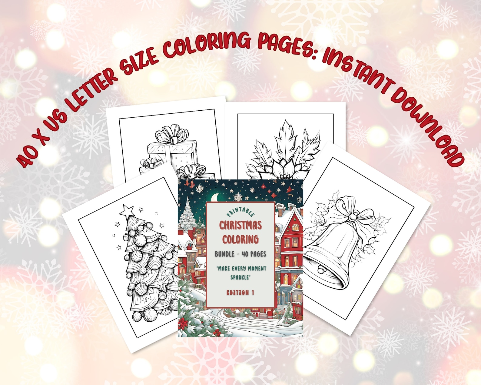 40 Christmas Coloring Pages Adult and Kids Coloring Book, Christmas ...