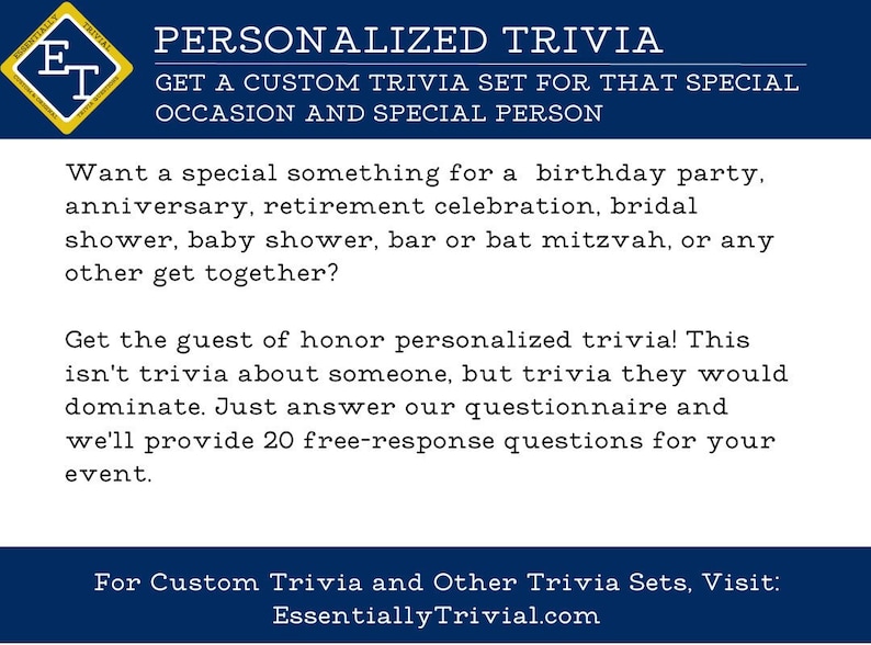 Personalized Trivia: Custom Trivia Set for Birthdays, Anniversaries ...