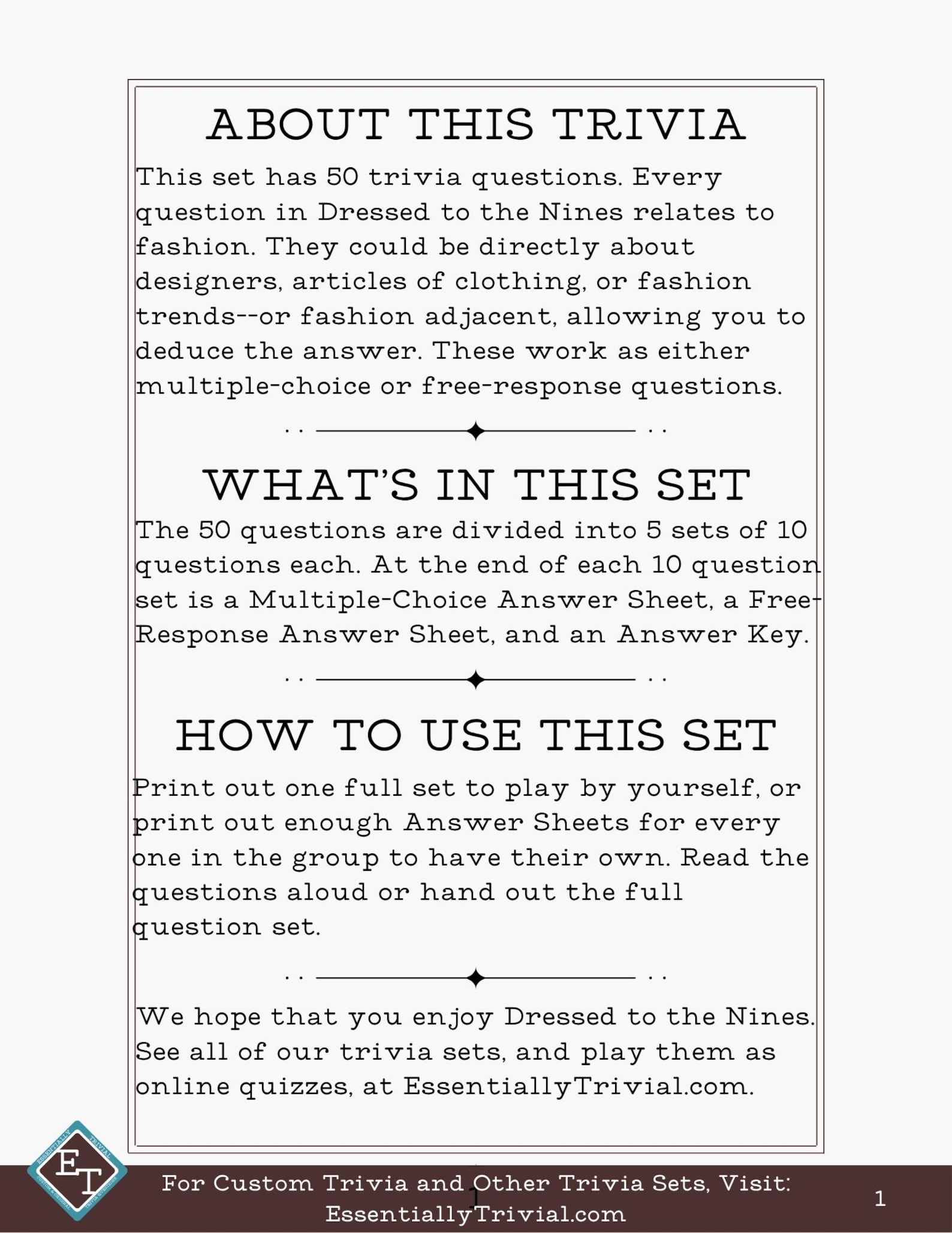 Dressed to the Nines--50 Multiple-choice Trivia Questions About Fashion ...