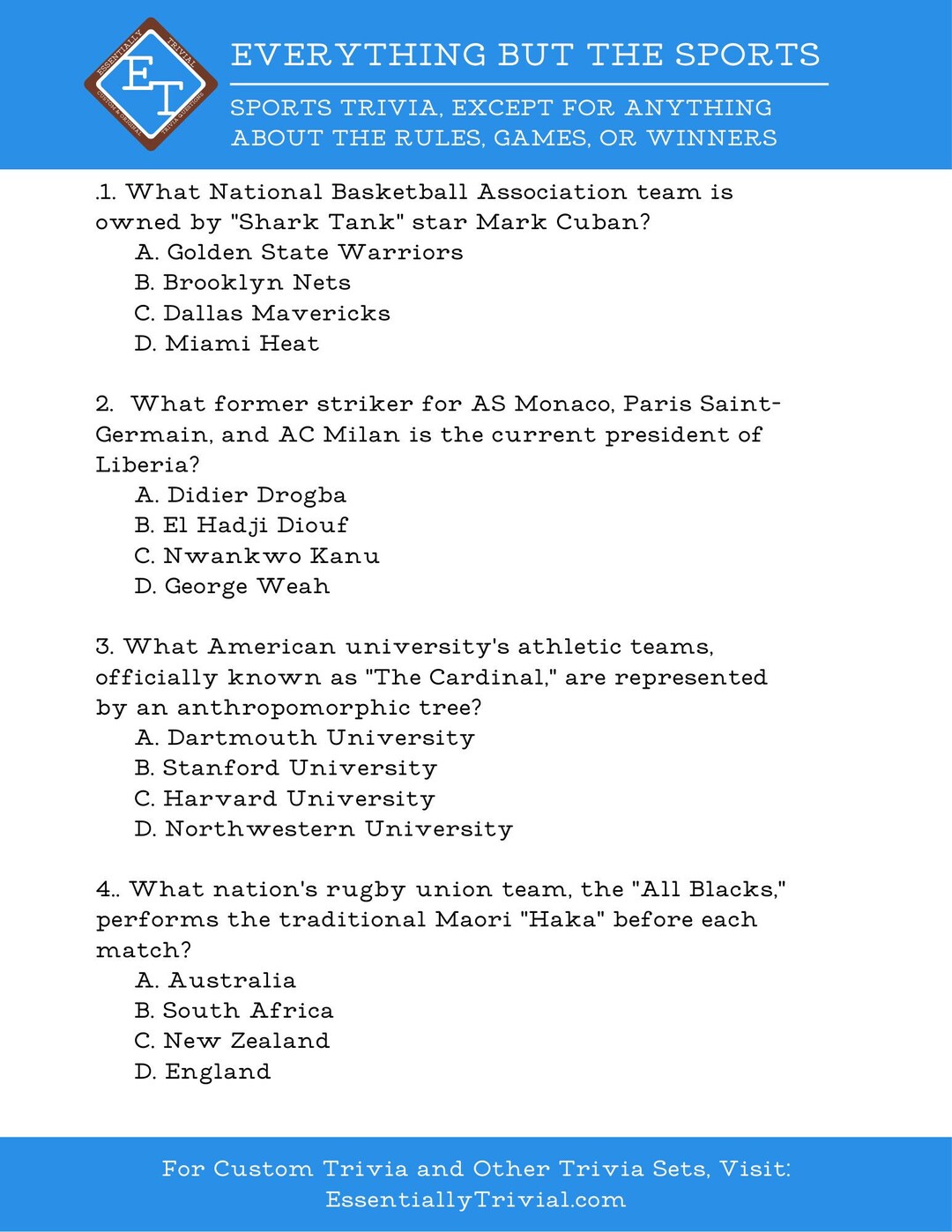 Everything but the Sports Trivia--50 Multiple-choice Sports Trivia ...