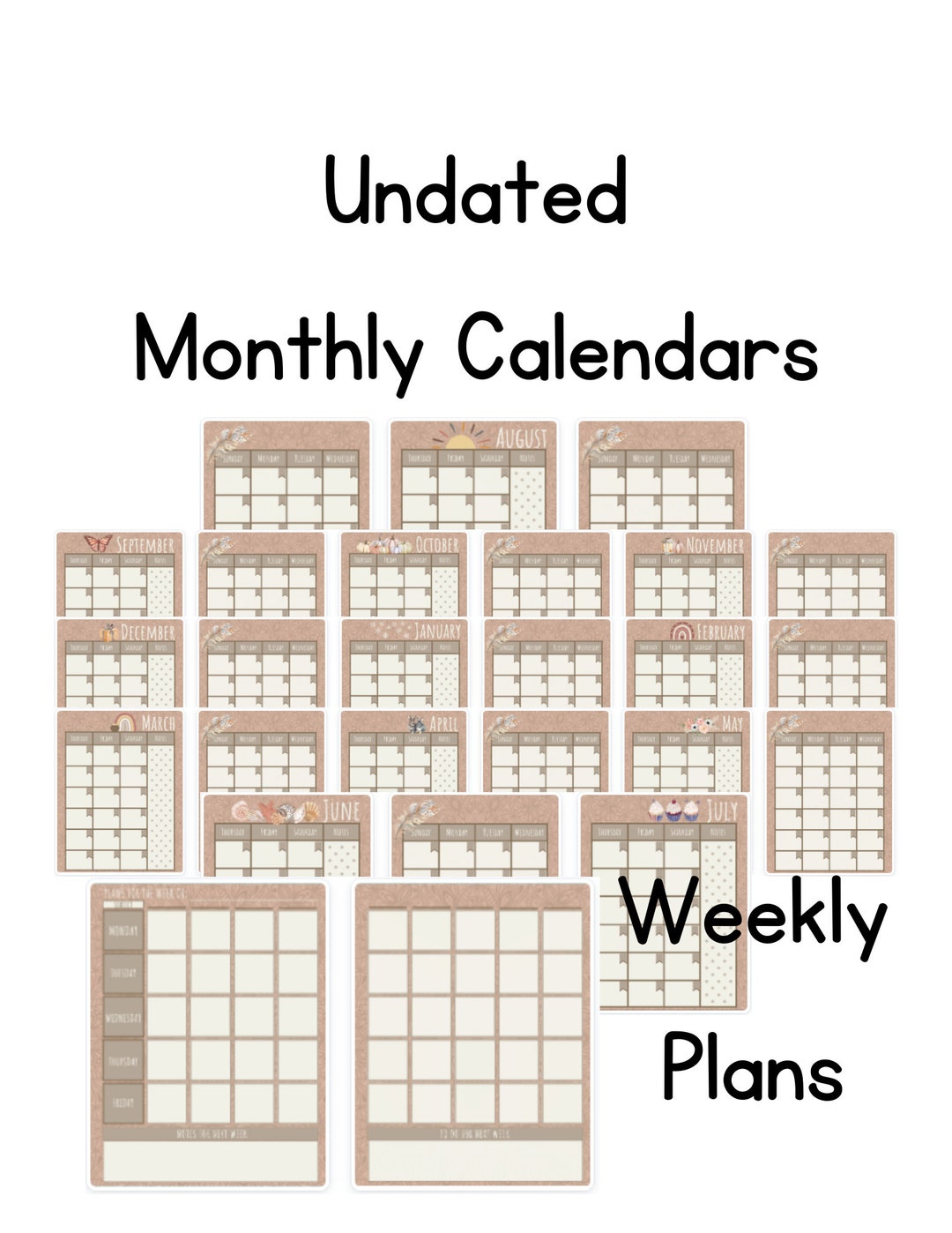 Boho Calendars & Plans Teacher Planner Undated - Etsy