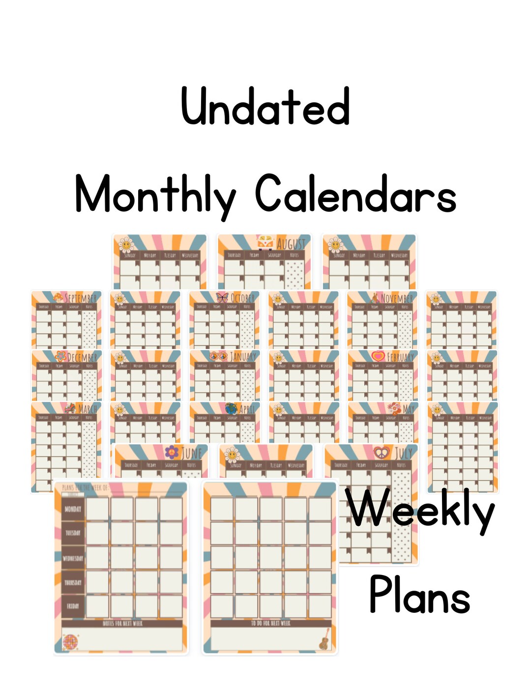 Groovy Calendars & Plans Teacher Planner Undated - Etsy