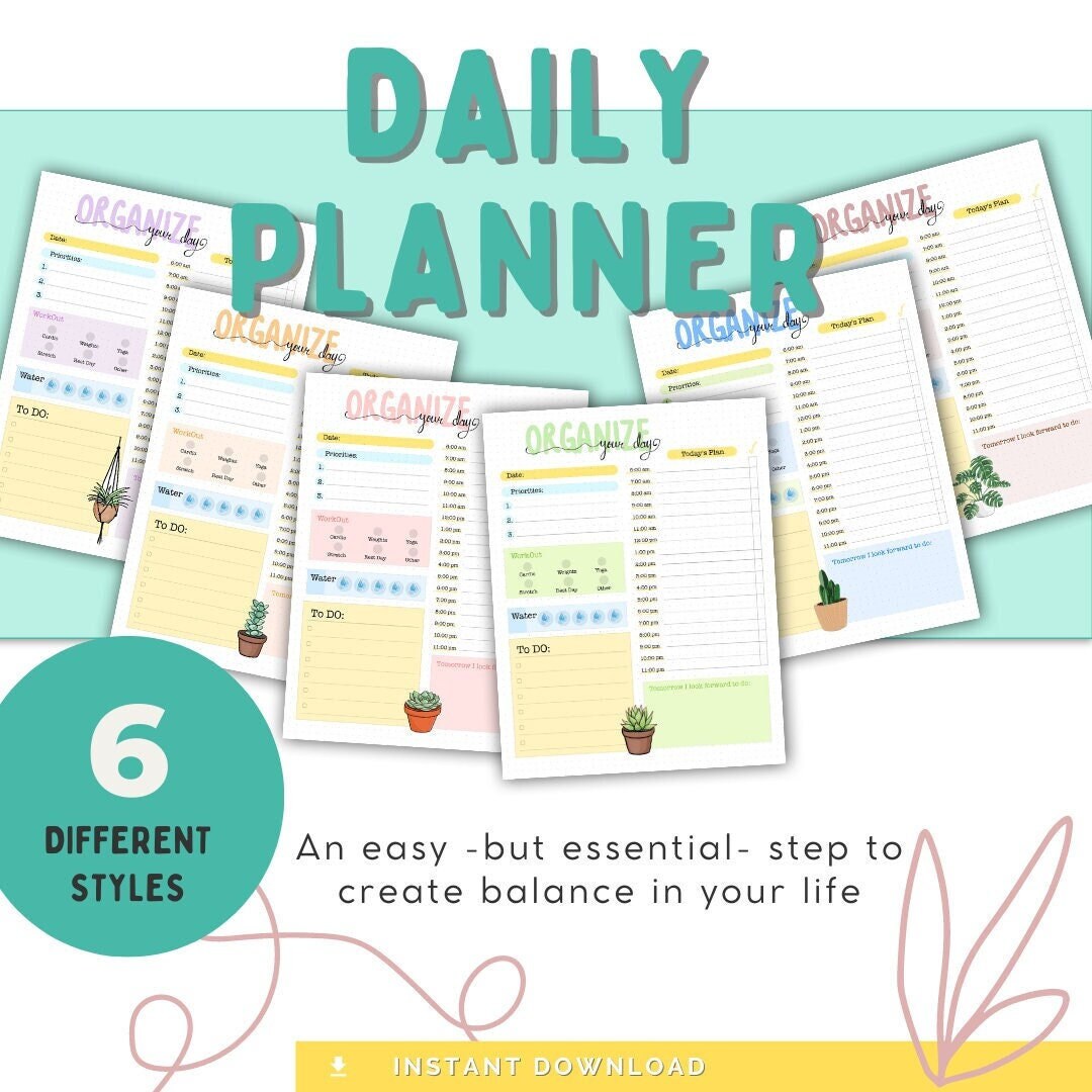 Daily Planner Template (6 Different Styles) - Etsy