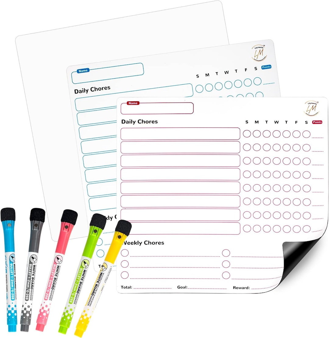 Magnetic Chore Chart Set: 2 Whiteboards & 5 Dry Erase Markers - Etsy
