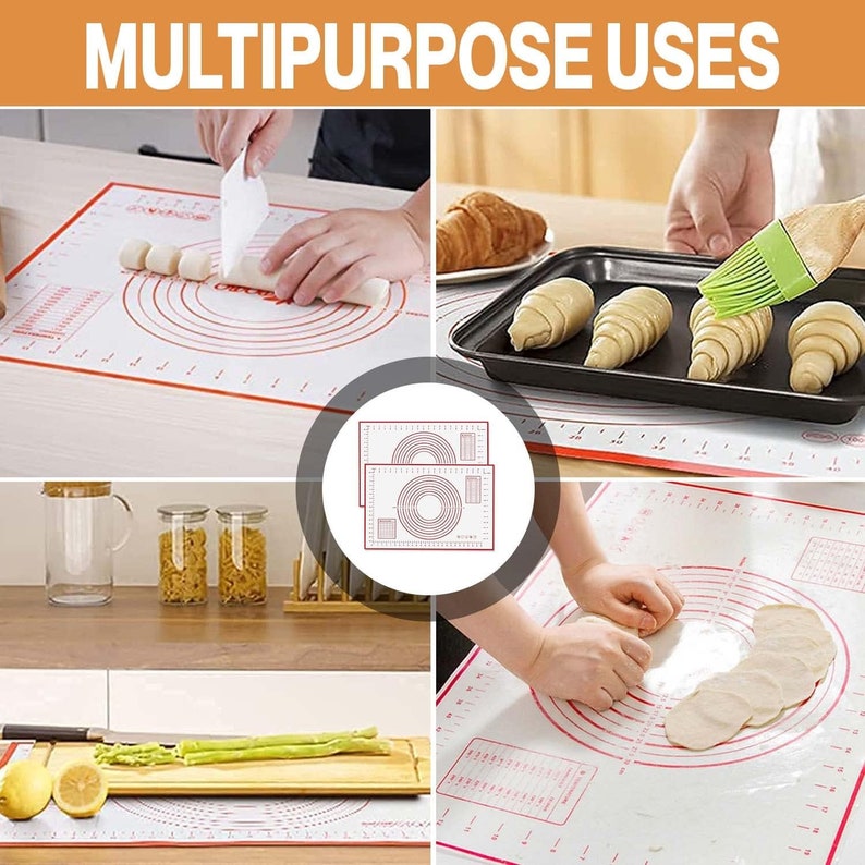 Silicone Pastry Mat (2pc): Non-slip Dough Rolling, Measurement Guide - Etsy