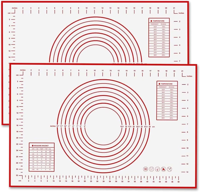 Silicone Pastry Mat (2pc): Non-slip Dough Rolling, Measurement Guide - Etsy
