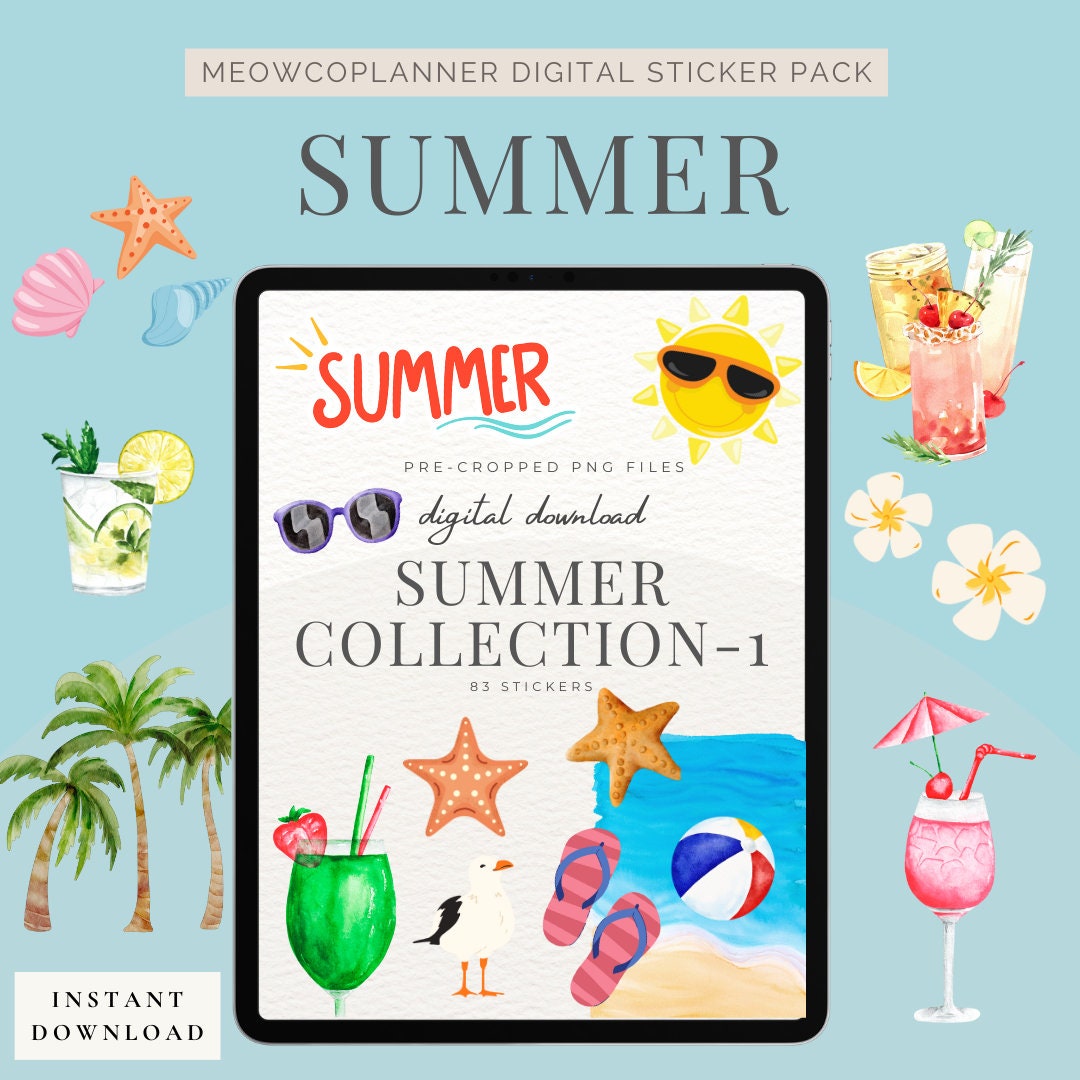 Summer Stickers Daily Planner Stickers iPad Stickers Goodnotes Stickers ...