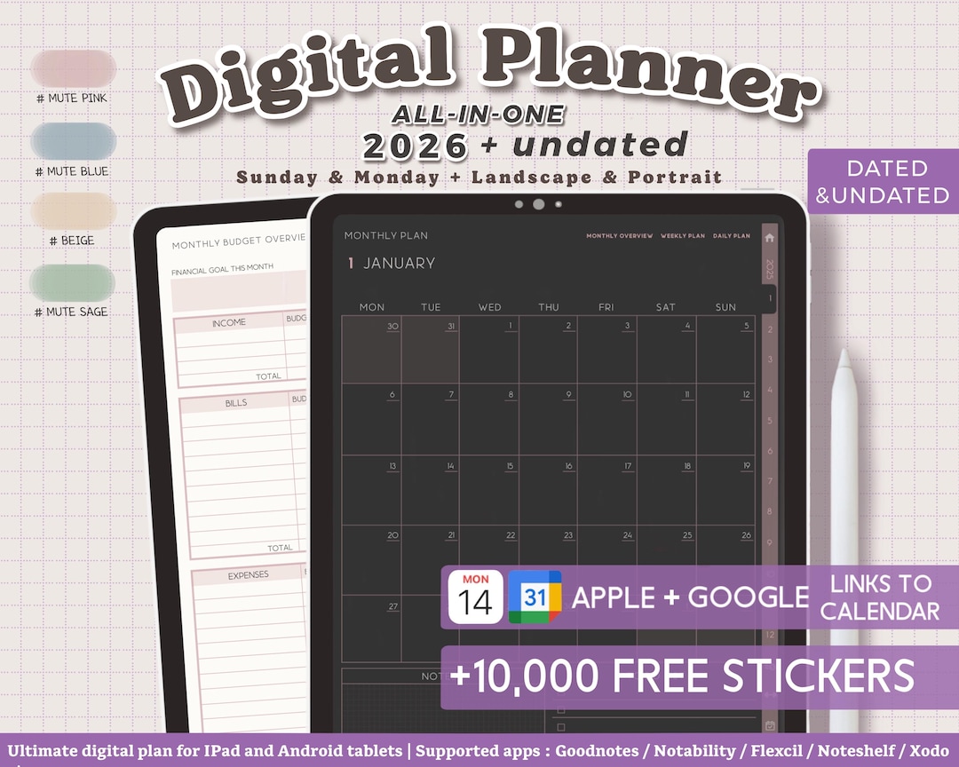 2026 Digital Planner Bundle: Weekly/daily Layouts, 10,000+ Stickers ...