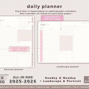 2025,2026 Digital Planner PORTRAIT, LANDSCAPE Digital Plan, Simple ...