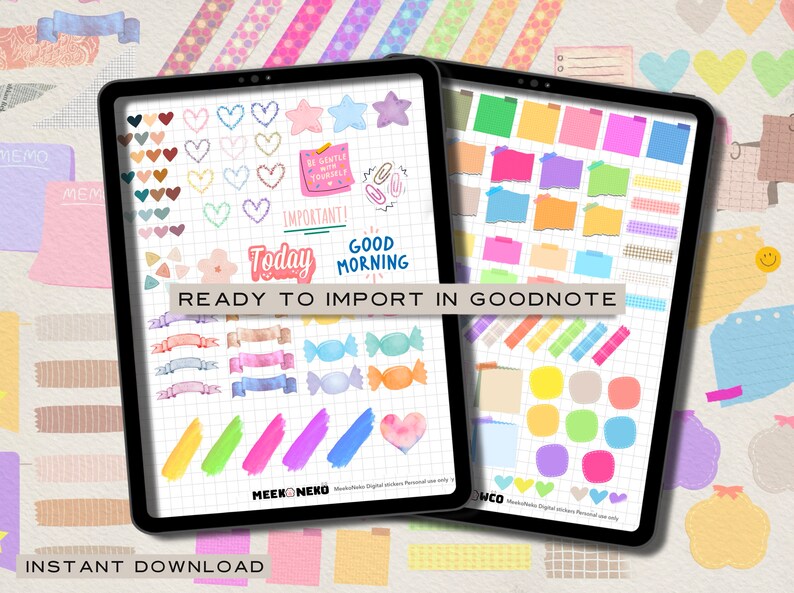 Cute Note Digital Planner Stickers: Goodnotes, Onenote, iPad (PNG) - Etsy