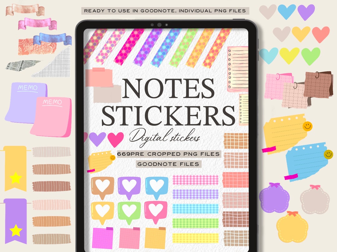 Cute Note Digital Planner Stickers: Goodnotes, Onenote, iPad (PNG) - Etsy