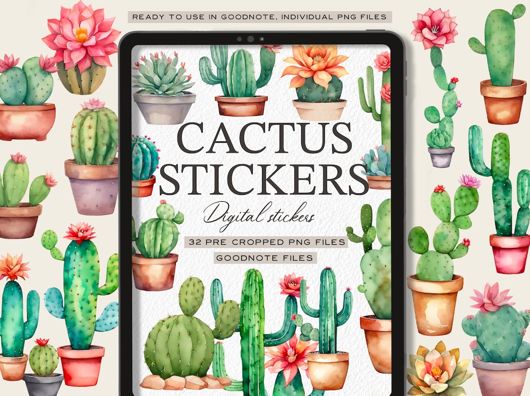 Cactus Digital Stickers: Goodnotes Planner, iPad Stickers (PNG ...