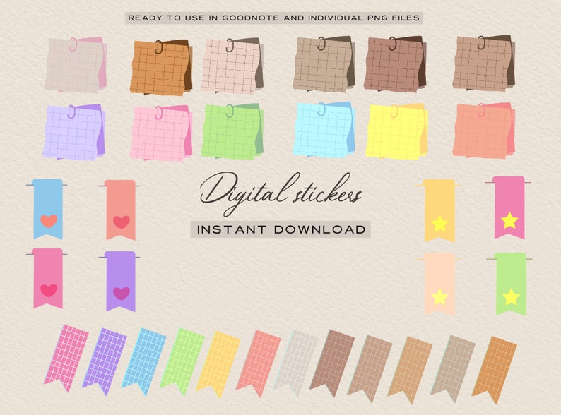 Cute Note Digital Planner Stickers: Goodnotes, Onenote, iPad (PNG) - Etsy