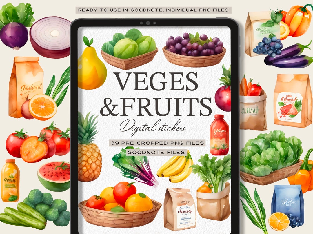 Vegetable Planner Stickers: Digital Food Stickers for Goodnotes PNG ...