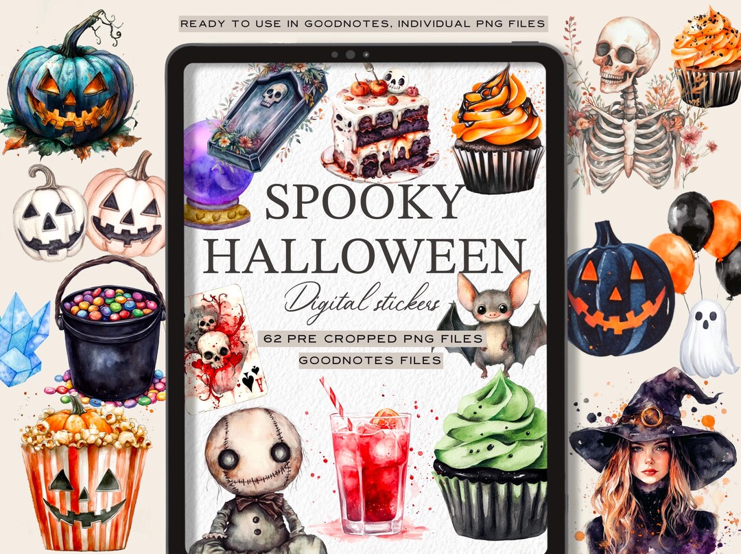 Halloween Digital Planner Stickers: Spooky Stickers for Goodnotes PNG ...