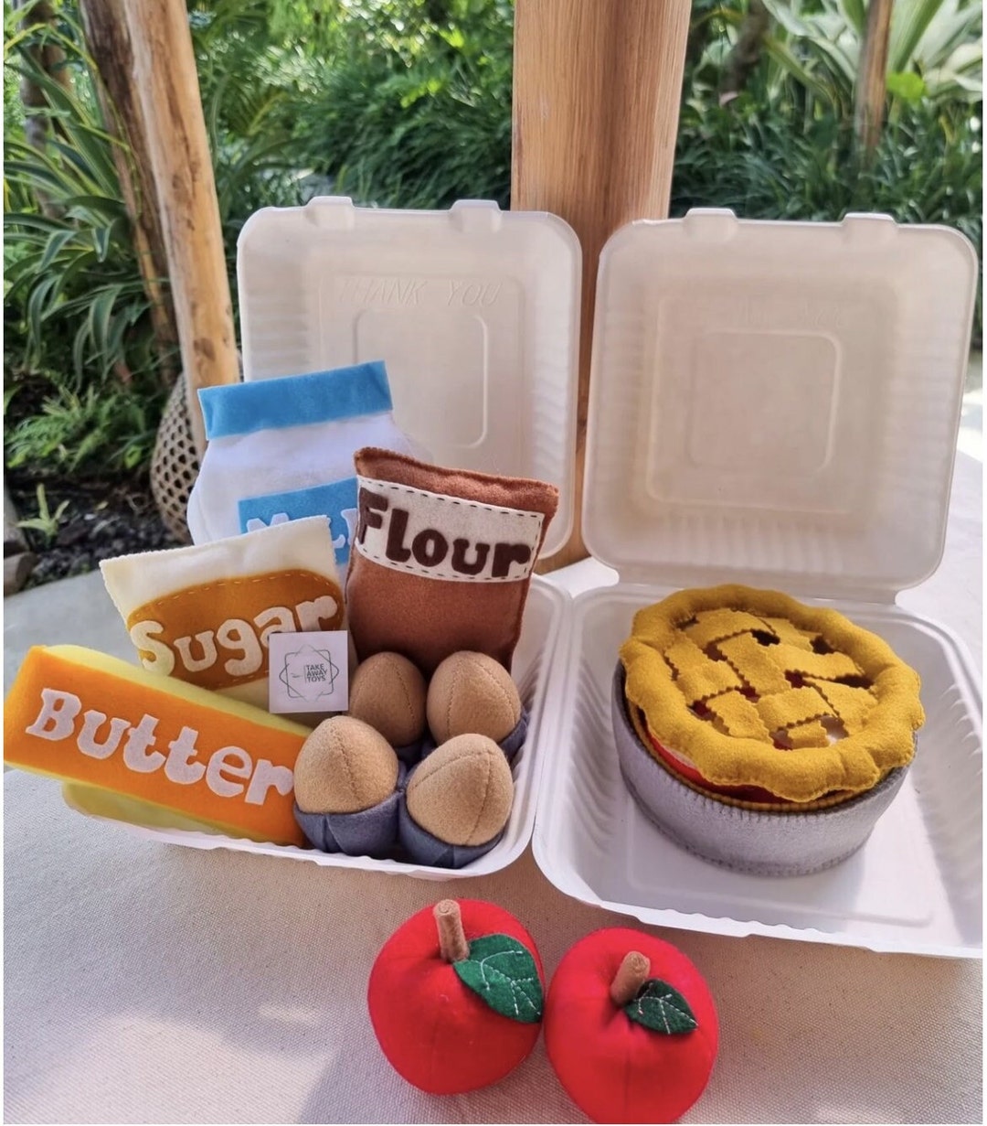 Felt Play Apple Pie Baking Food Set Ingredients, Plush Toys for Pretend ...