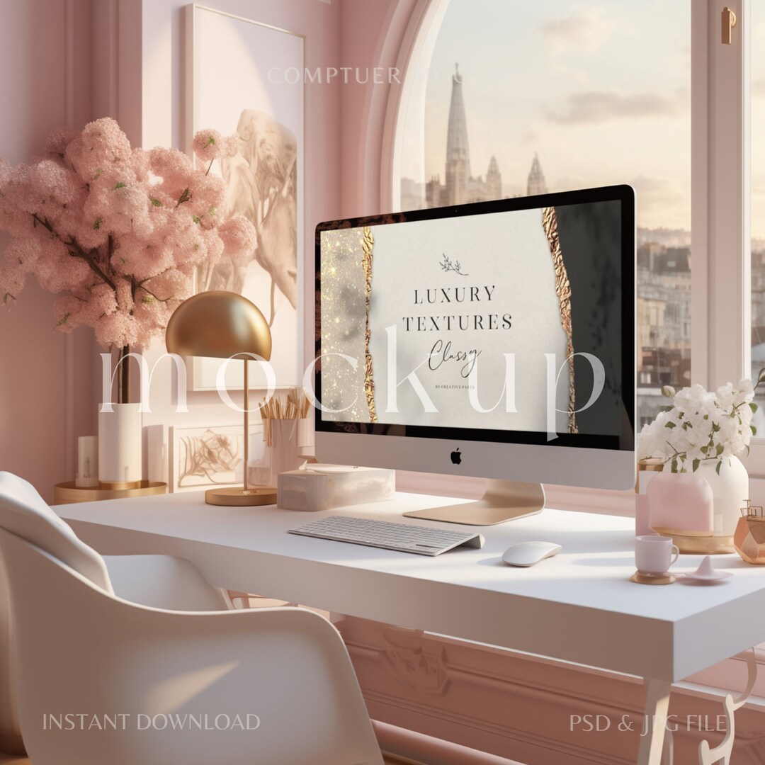 Imac Mockup Computer Mockup Instant Download Pink Feminine Thematic ...
