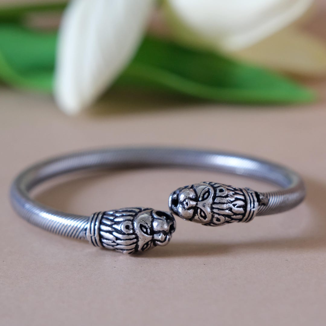 Antique Finish Twin Lion Cuff Bracelet – Adjustable Tribal Statement ...