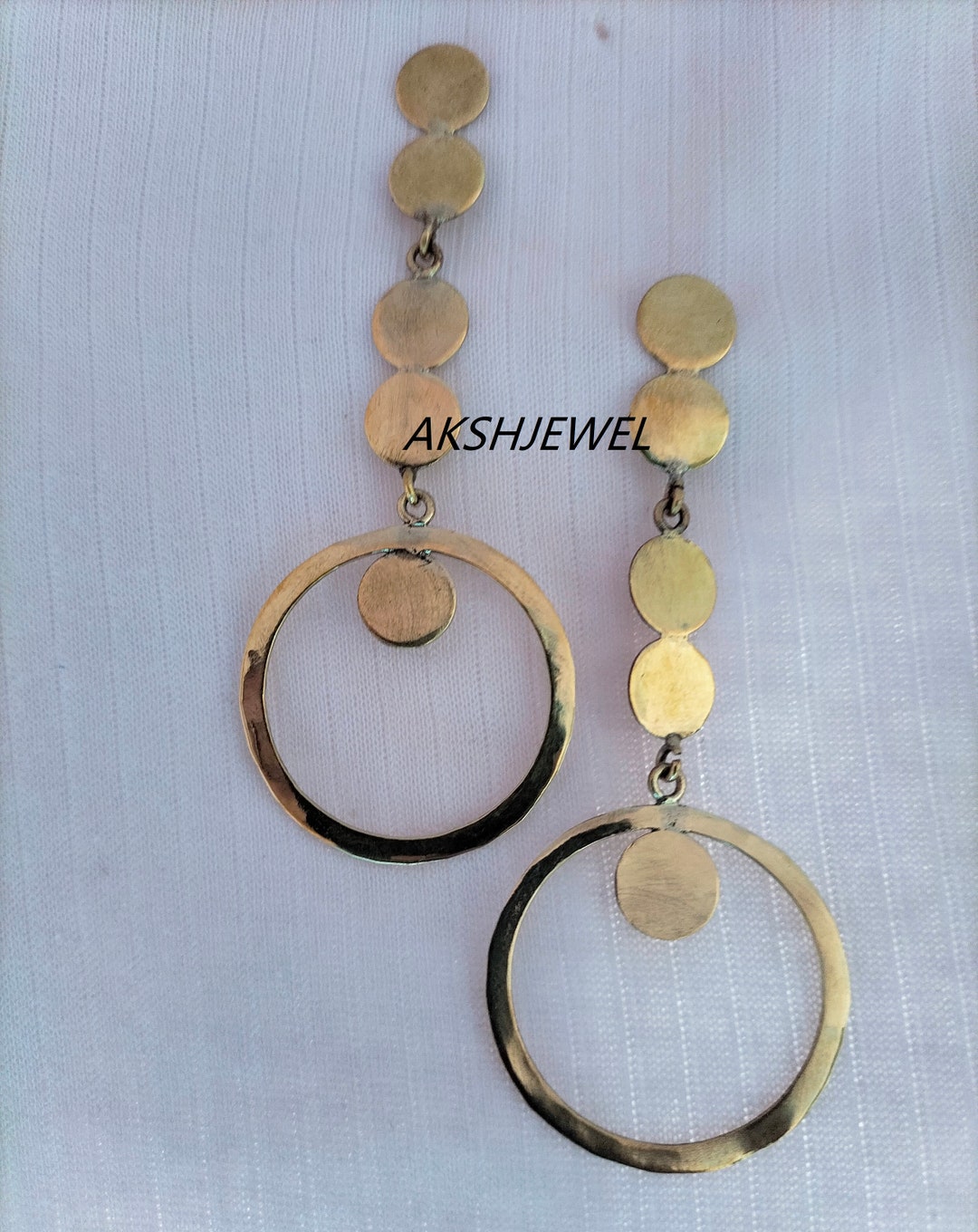 Dot Gold Earrings, Dangle Stud Earrings, Long Brass Earrings, Handmade ...