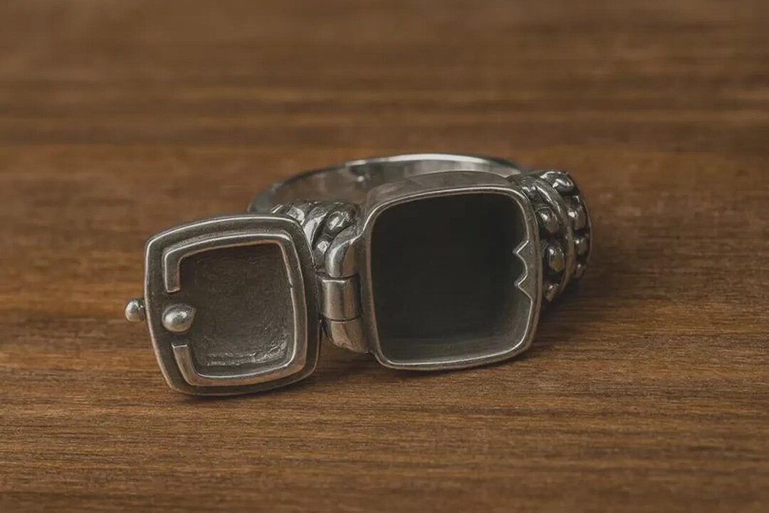 Poison Box Ring, Gothic Cross Silver Ring, Secret Compartment Ring ...