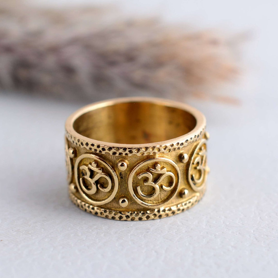 Gold Om Wide Ring, Om Band, Buddhist Ring, Ohm Rings, Religious Ring ...