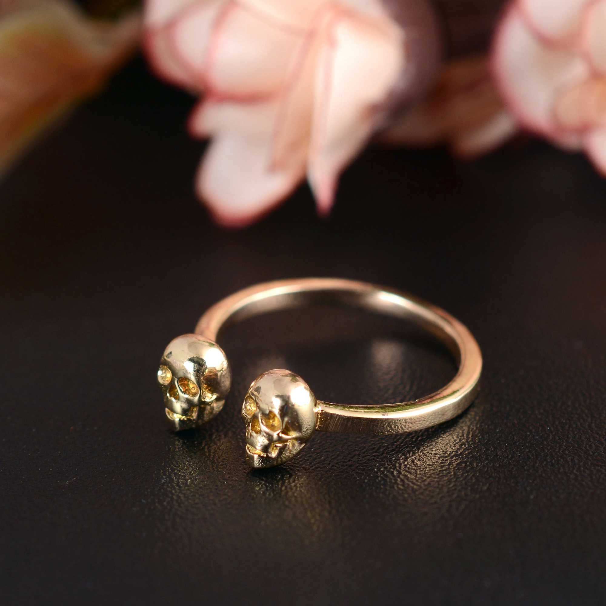 Gold Two Skull Ring, Gothic Skull Ring, Handmade Ring, Adjustable Ring ...