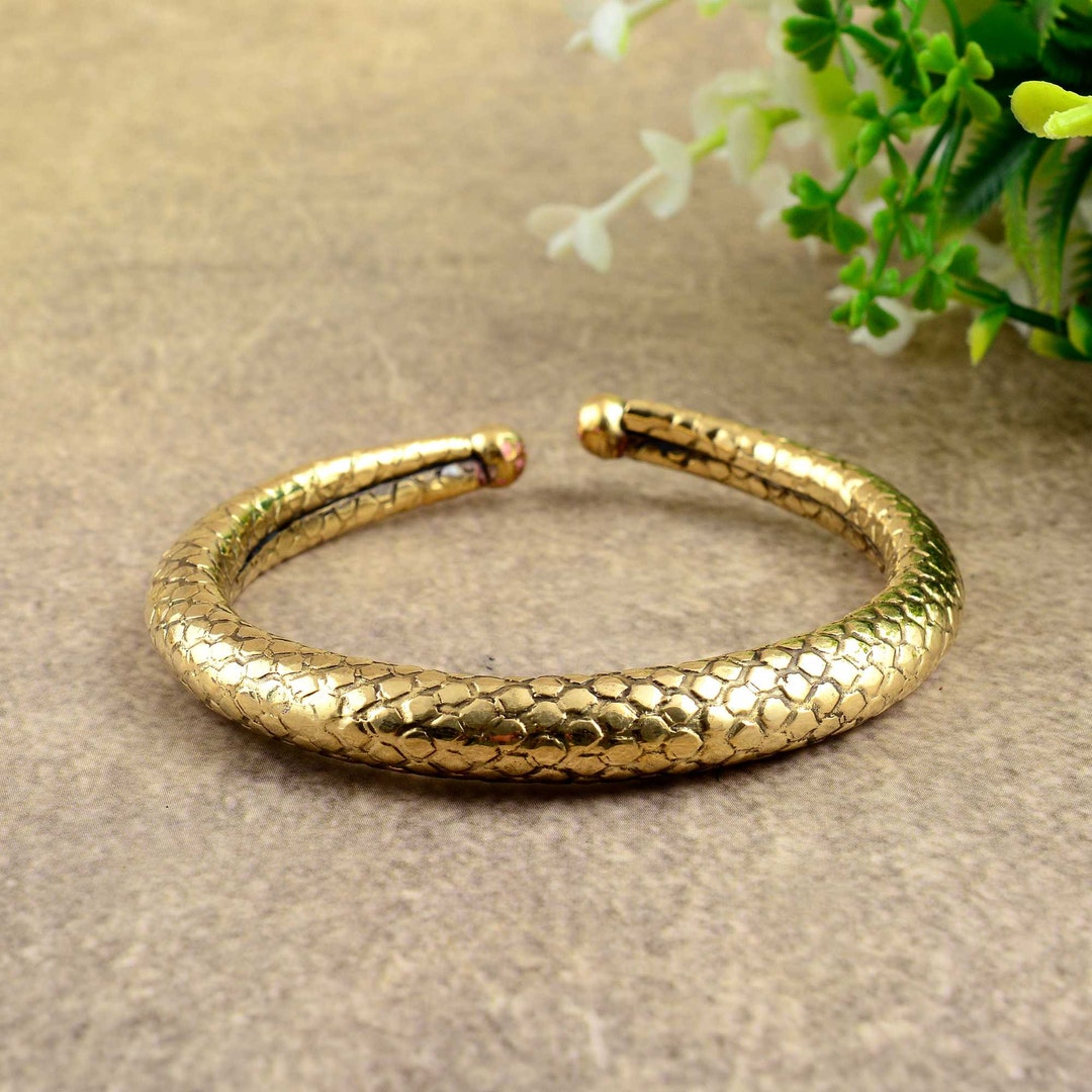 Brass Snake Skin Hand Cuff, Classic Open Cuff Bracelet, Gold Adjustable ...