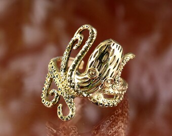 Octopus Handmade Brass Men Ring, Octopi Animal Biker Ring, Octopus ...