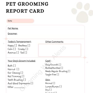 Pet Grooming Report Card: Dog Groomer Form, Client Notes (printable PDF ...