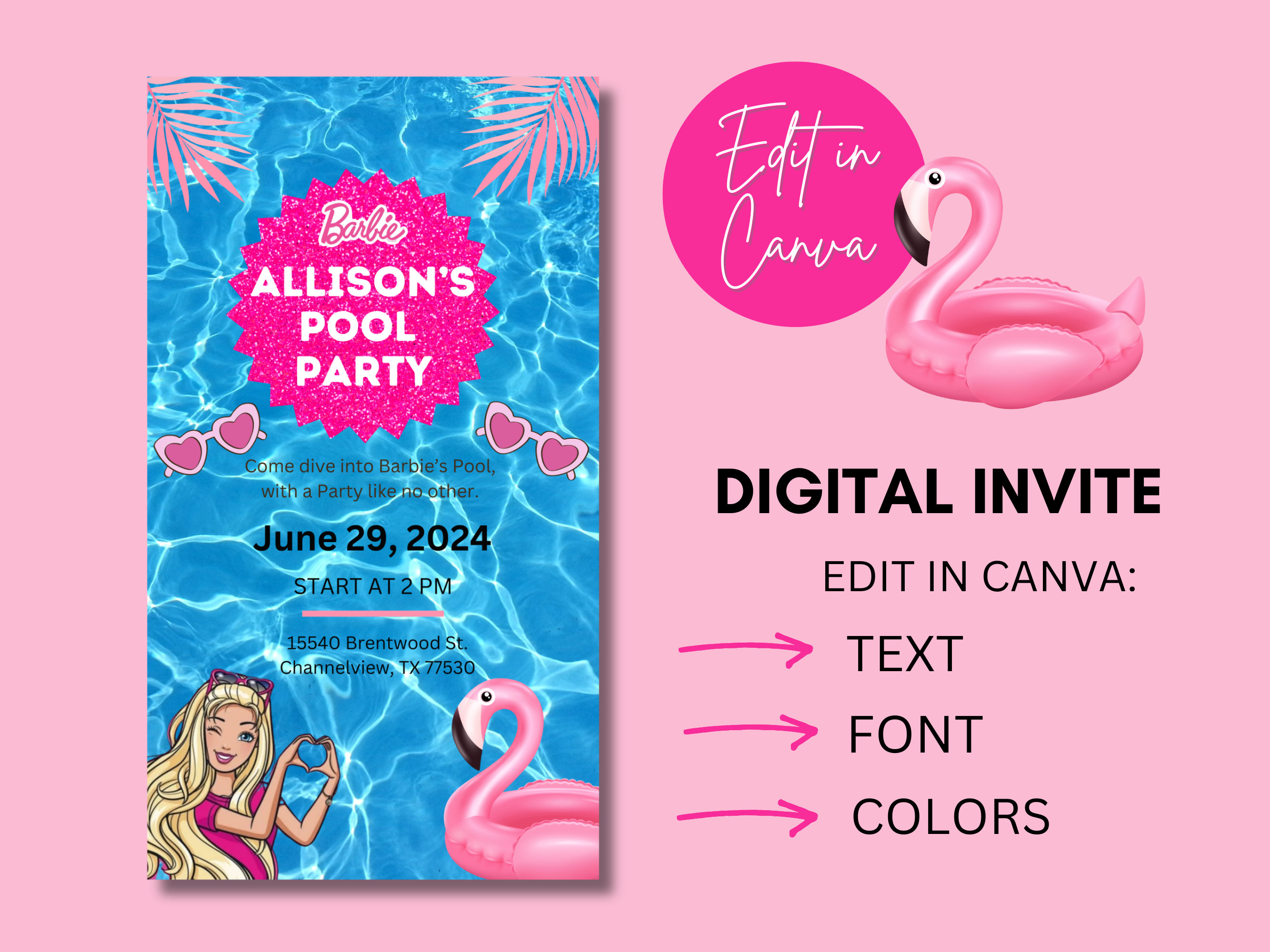 Barbie Pool Party Invitation: Girls Birthday Mobile Invite (digital ...