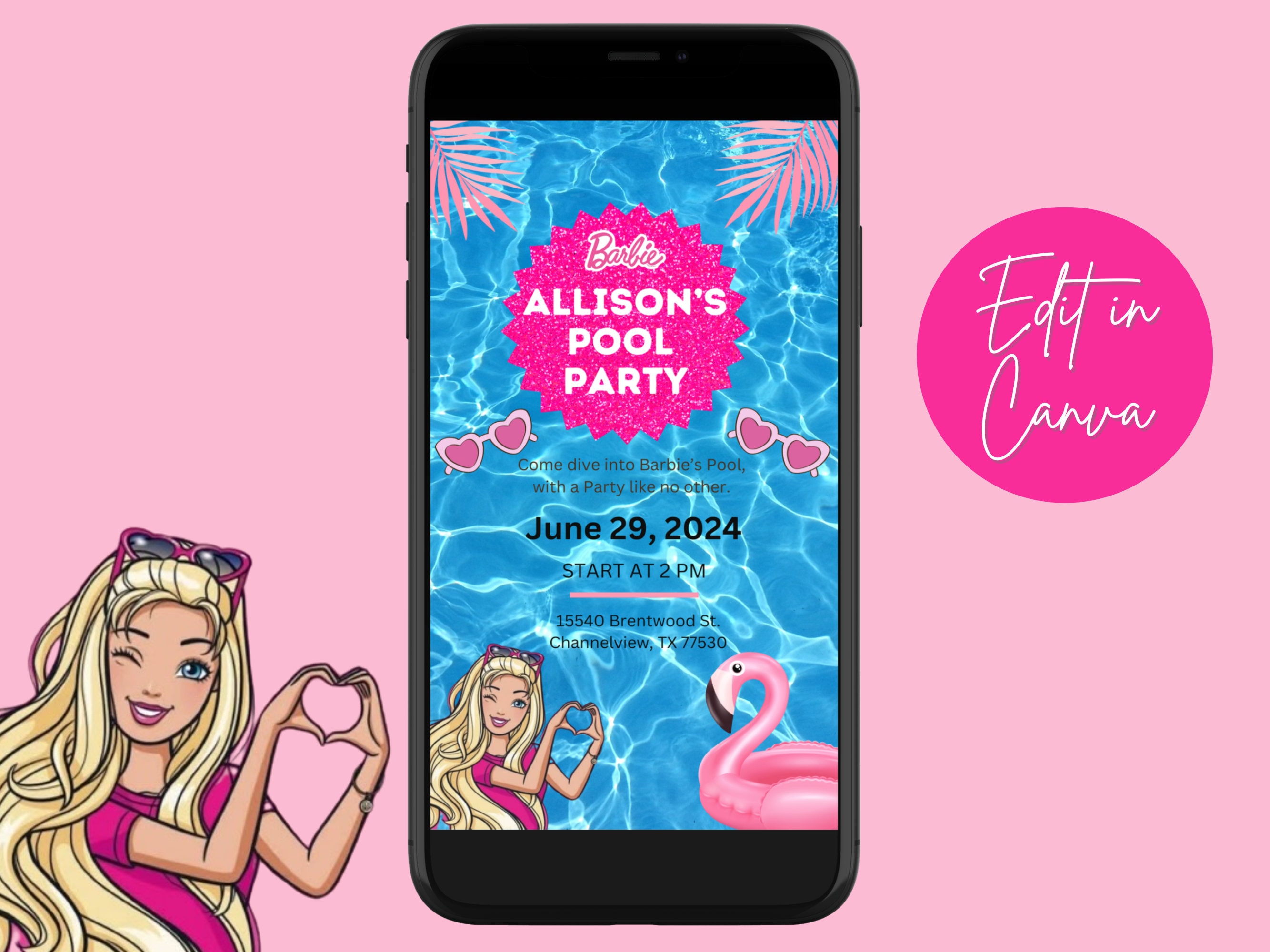 Barbie Pool Party Invitation: Girls Birthday Mobile Invite (digital ...