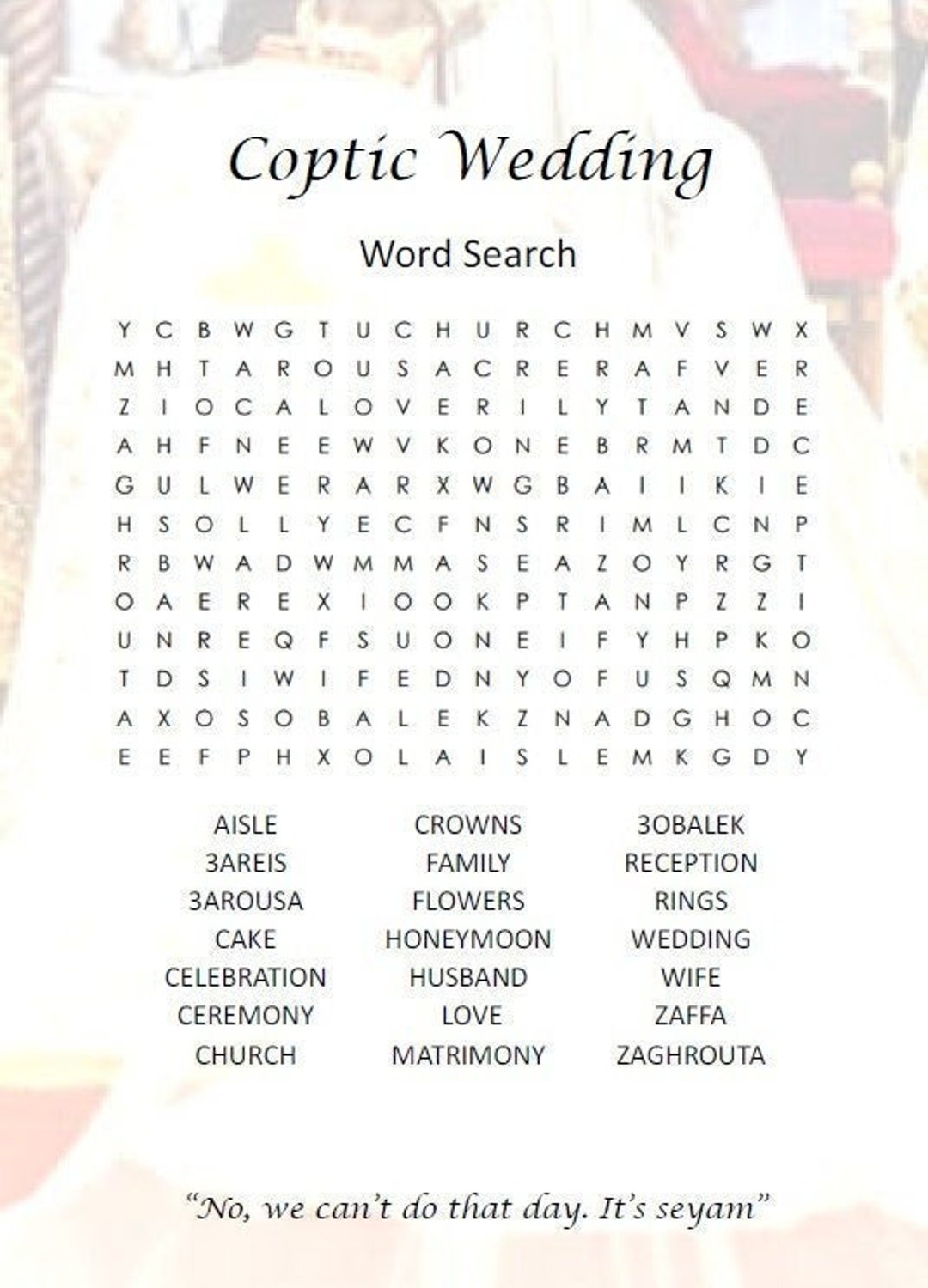 Coptic Wedding Word Search - Etsy