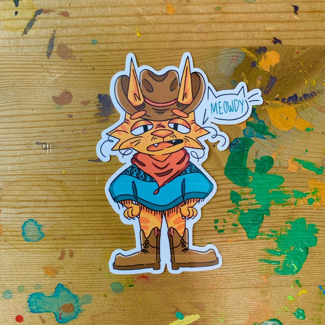 Meowdy Cat Cowboy - Vinyl Waterproof Sticker - Etsy