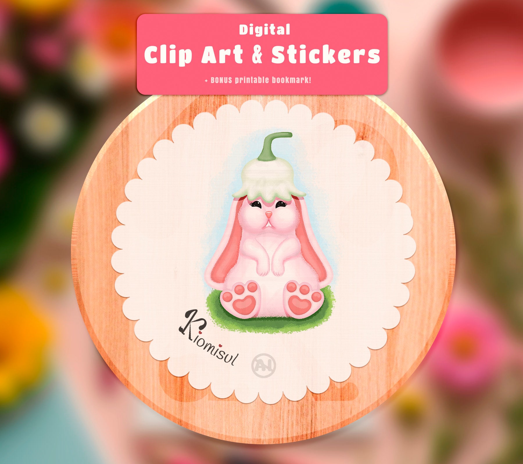 Spring Bunny Printable Clip Art & Sticker Instant Download, Transparent ...