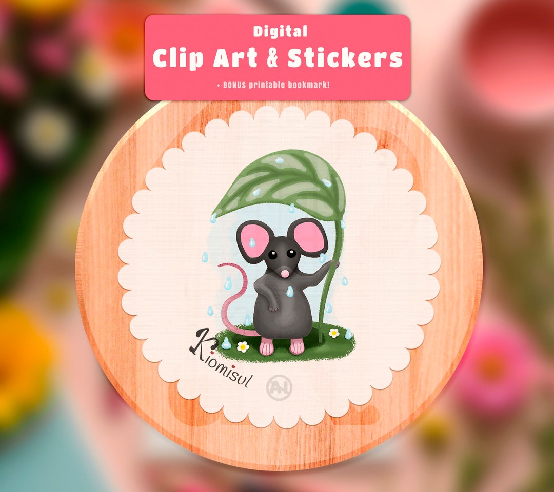 Spring Mouse Printable Clip Art & Sticker Instant Download, Transparent ...