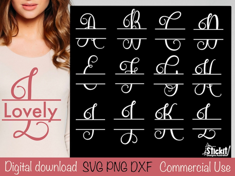 Split Monogram SVG Alphabet, PNG, DXF, Flourish Script Letters, Fancy ...